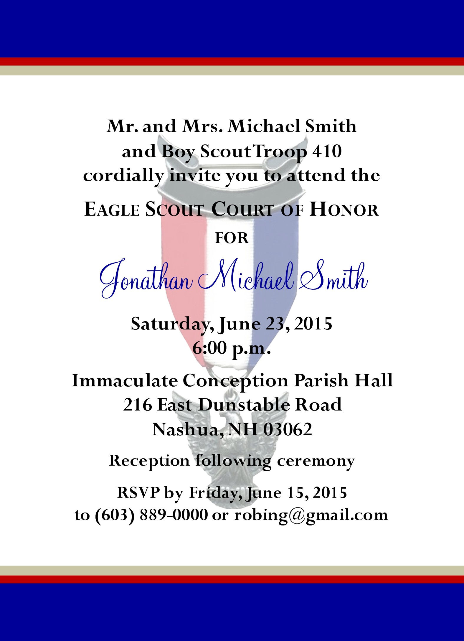 Honorable Scout (Blue/White) Eagle Scout Invitation