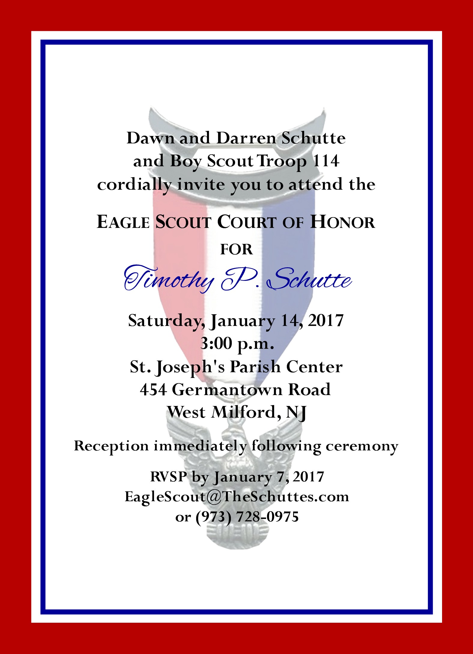 Simple Honors Red Border Eagle Scout Invitation